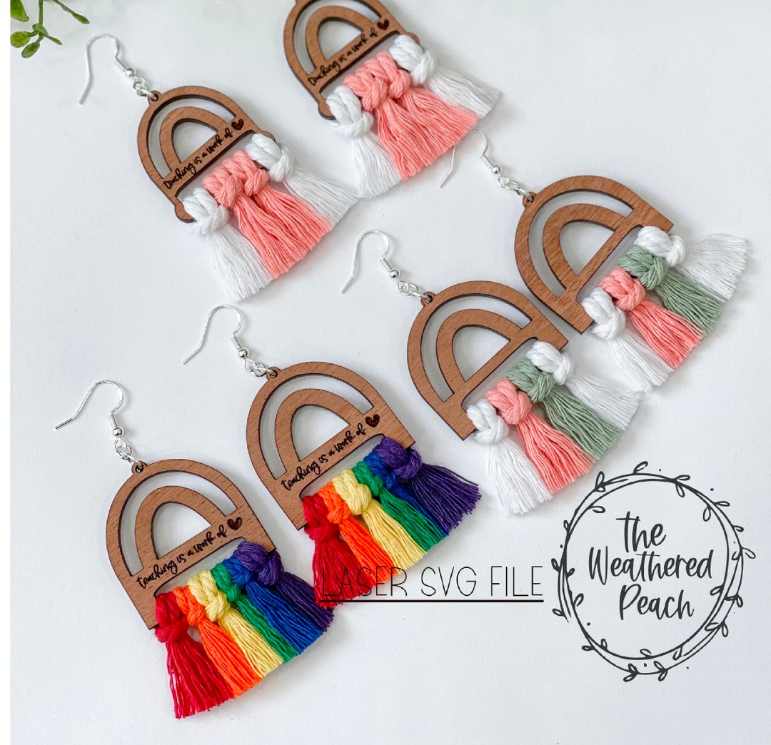 Rainbow Macrame Earring Svg, Lasercut, Laser Files, Laser Downloads ...