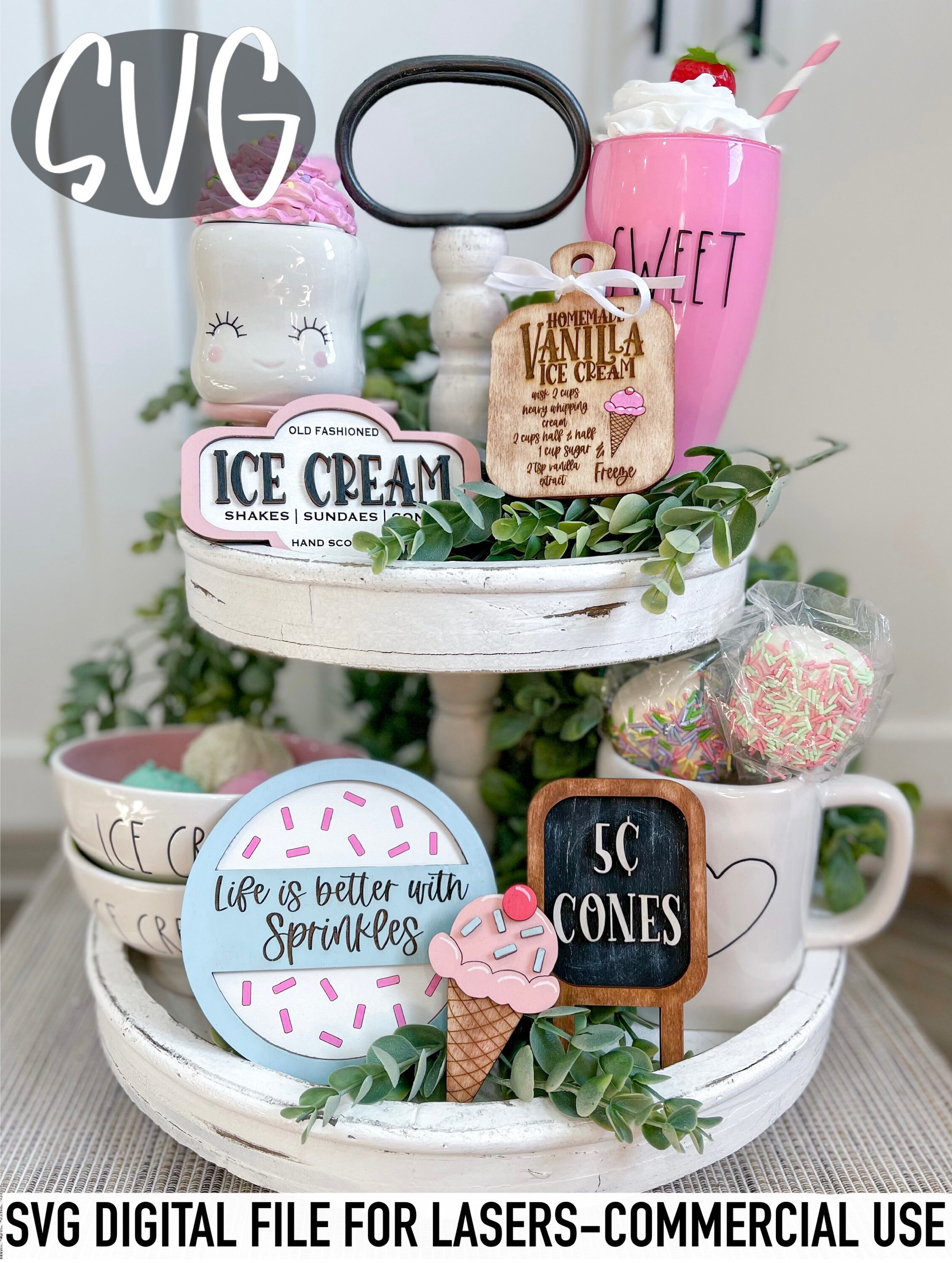 Ice Cream tiered tray svg, laser cut file, for tier trays, for shelves ...