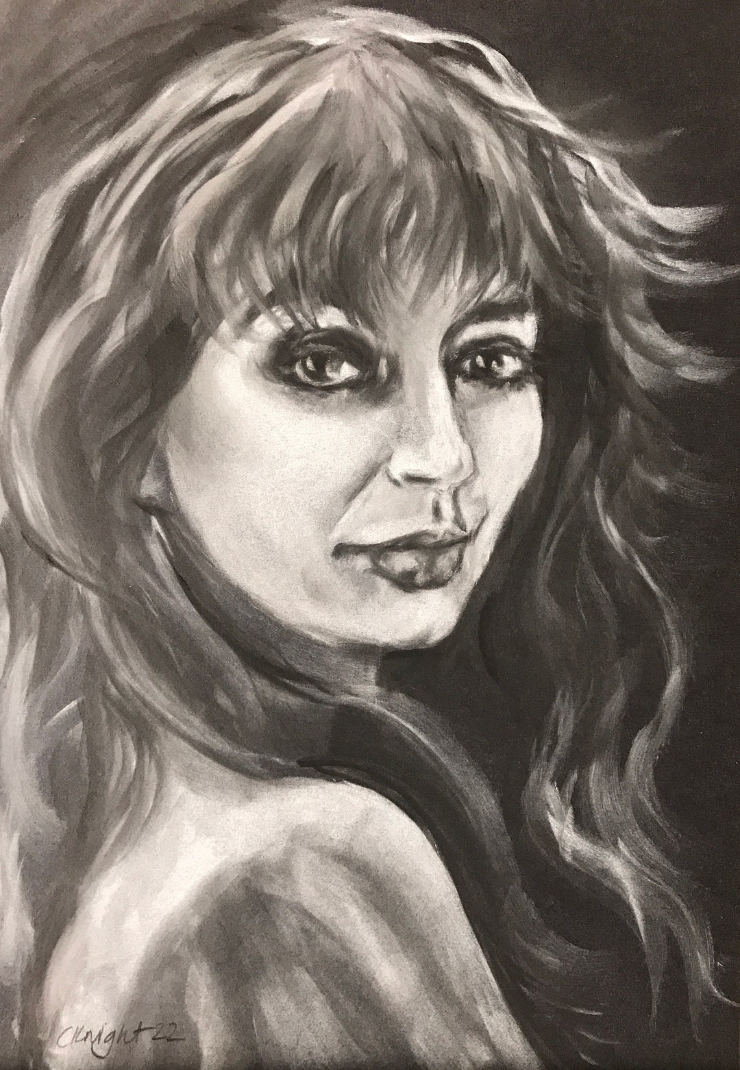 Kate Bush Portrait: Original White Pastel Drawing on Black Paper - Etsy