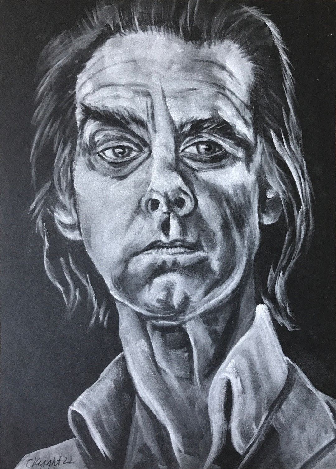 Nick Cave Portrait: Original Pastel Drawing on Black Paper (A4) - Etsy