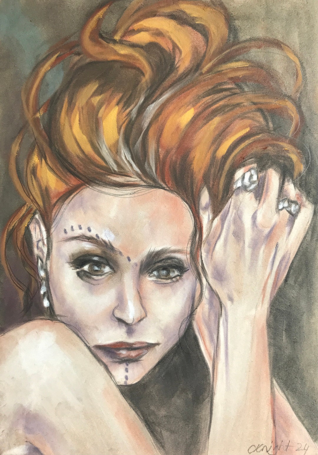 Expressive Pastel Portrait of a Woman Original Drawing/ Painting 200 X ...