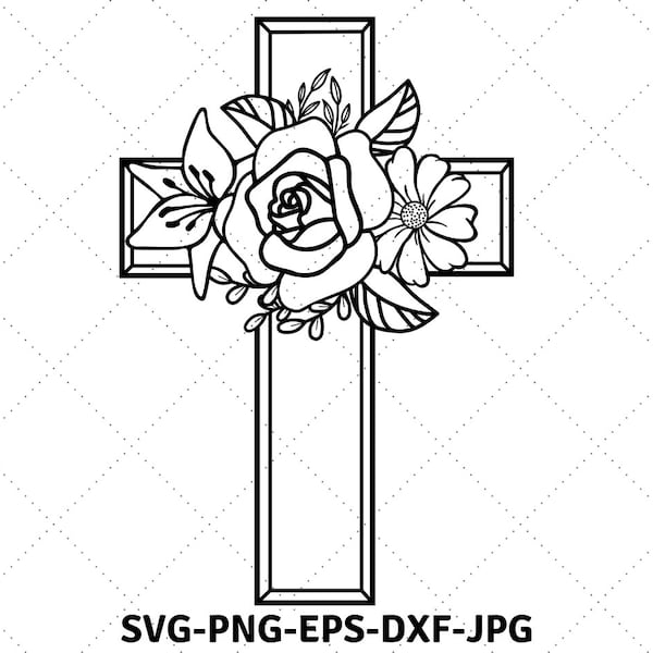 Vector Art Cross and Flowers - Etsy
