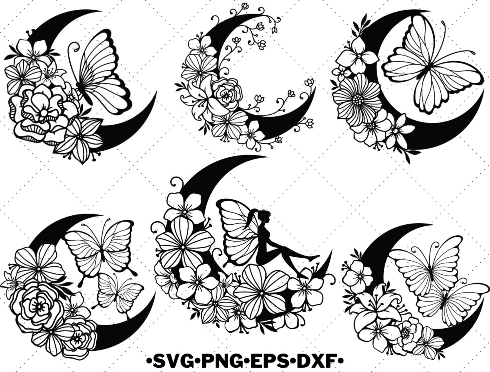 Floral-crescent-moon-bundle SVG Png Eps Dxf Svg - Etsy