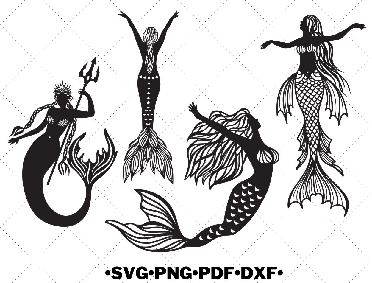 Mermaid Svg - Mermaid Bundle Svg - Png - Jpg - Eps - Dxf - Svg ...