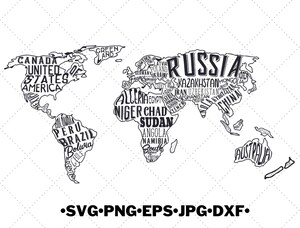 World Map Outline All 195 Countries SVG Vector Files for Cricut, Laser ...
