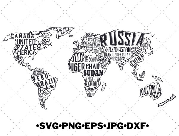 World Map Outline All 195 Countries SVG Vector Files for Cricut, Laser ...