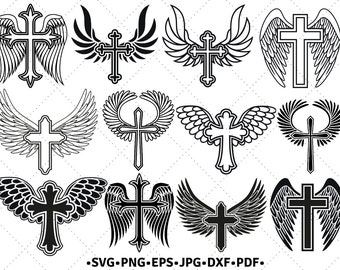 Visual Arts Eps Winged Cross SVG Dxf Pdf Cross With Wings Ai Winged ...