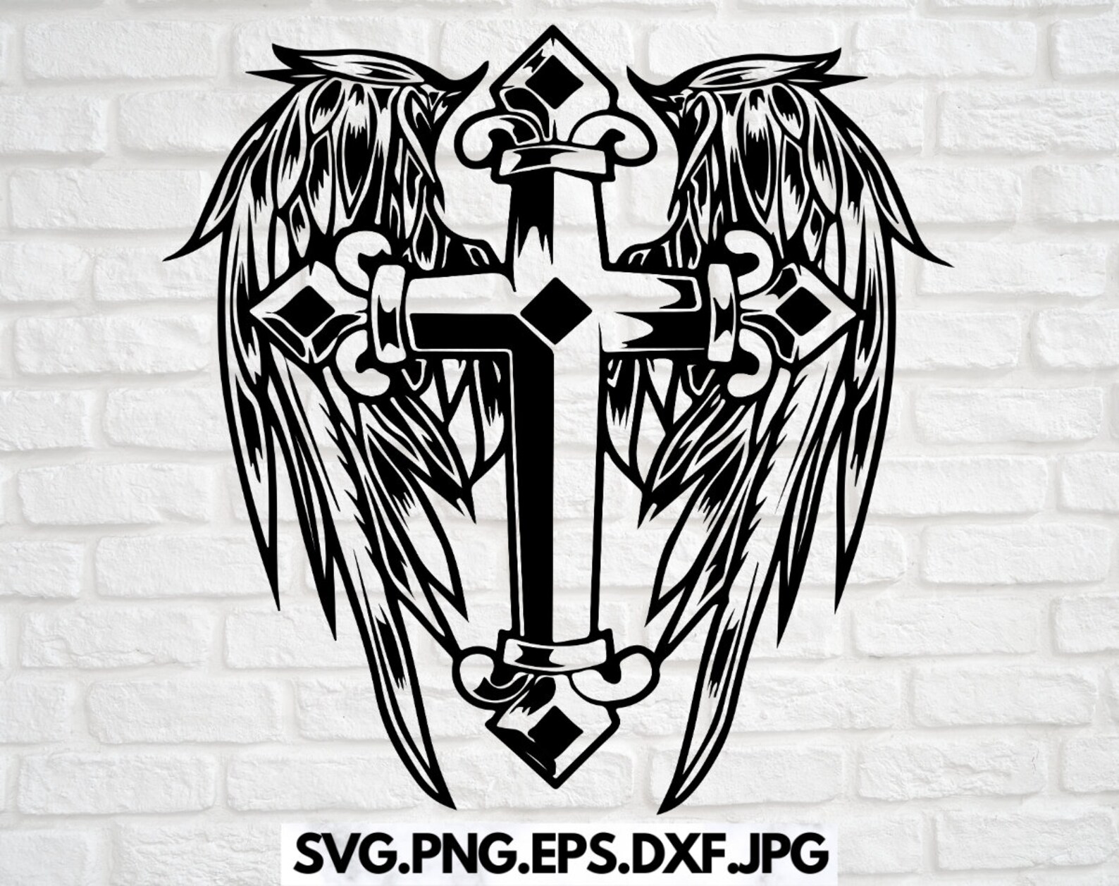 Beautiful Cross With Wings Stencil Model Image Design Print Digital ...