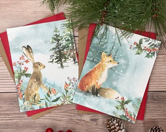 Winter Woodland Animals Christmas Cards 12 Holiday | Etsy
