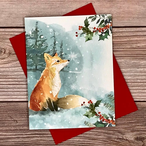 Winter Woodland Animals Christmas Cards 12 Holiday - Etsy