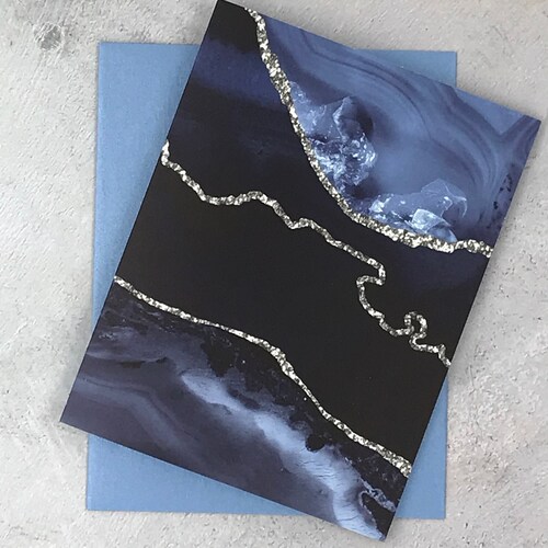 12 Note Cards Gift Set Navy and Silver Agate Slice | Etsy