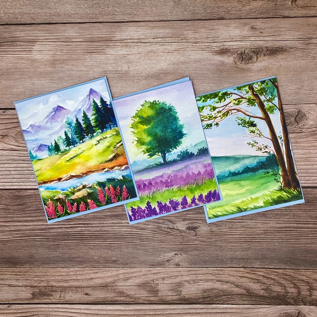 Watercolor Spring Landscapes -12 Card Gift Set - High-end Heavy Stock ...