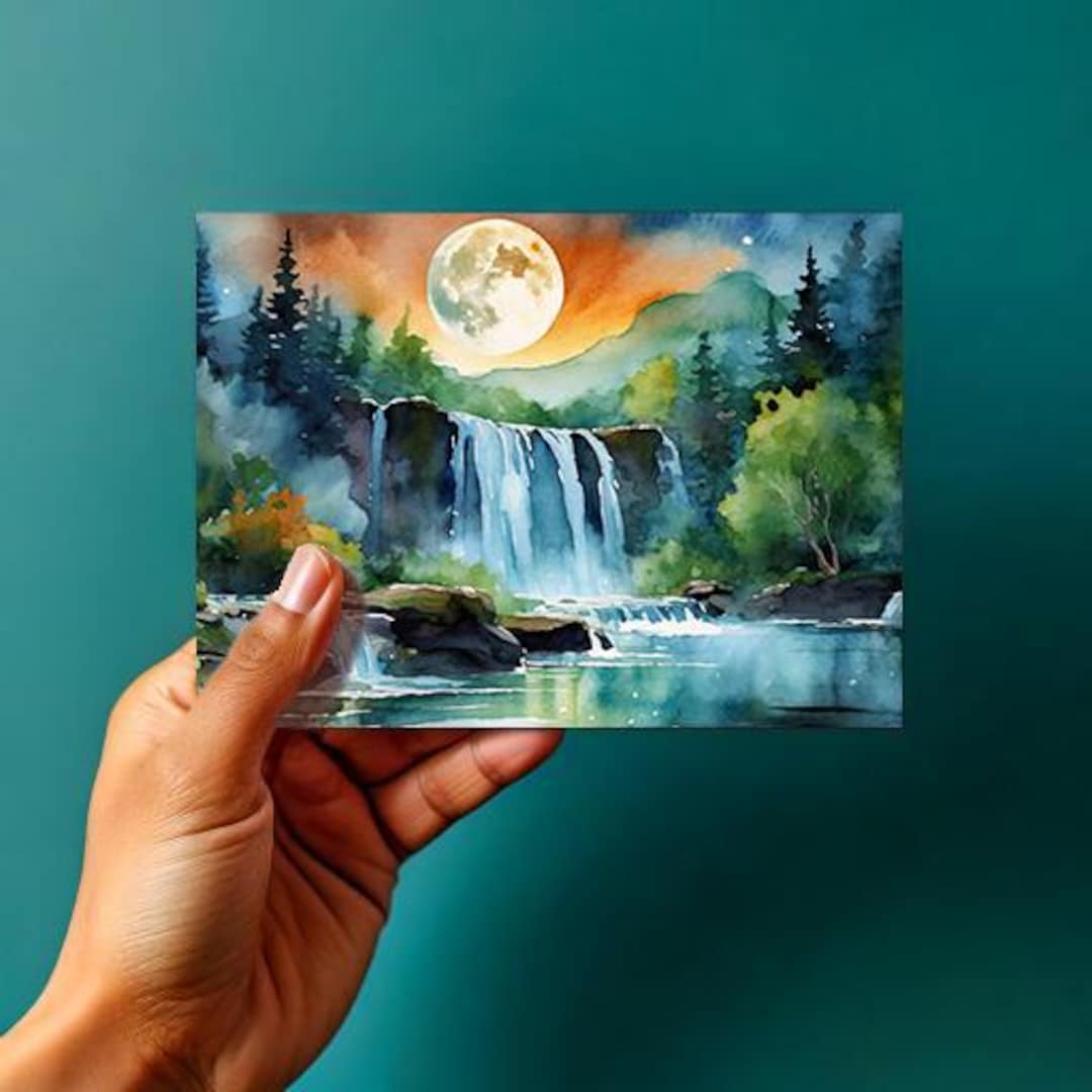 Waterfall Moon - Fantasy Art - Landscape - DIGITAL DOWNLOAD - Etsy