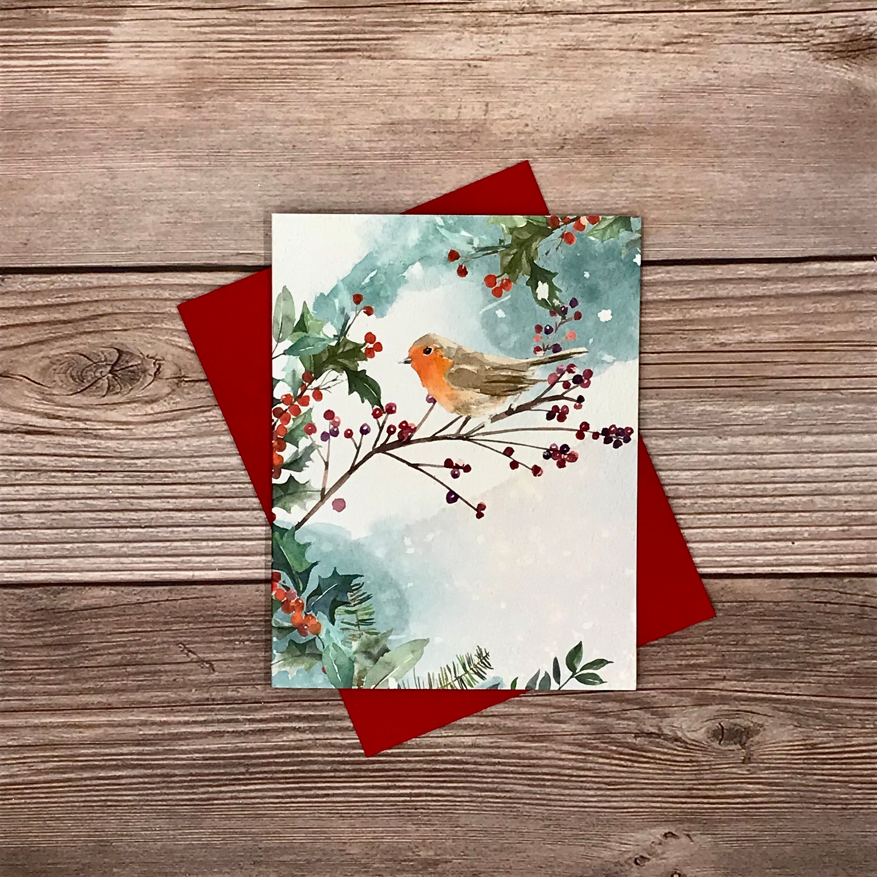 Robin Christmas Cards 12 Watercolor Winter Woodland Animals - Etsy