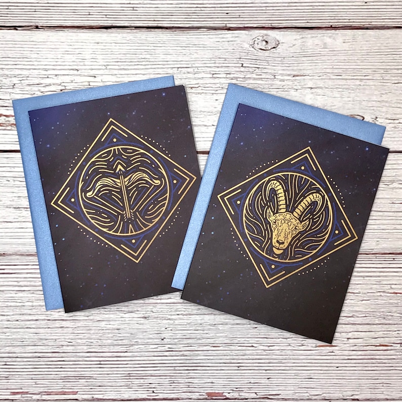 Zodiac Note Cards 12 Card Box Set Astrology Stars Metallic | Etsy