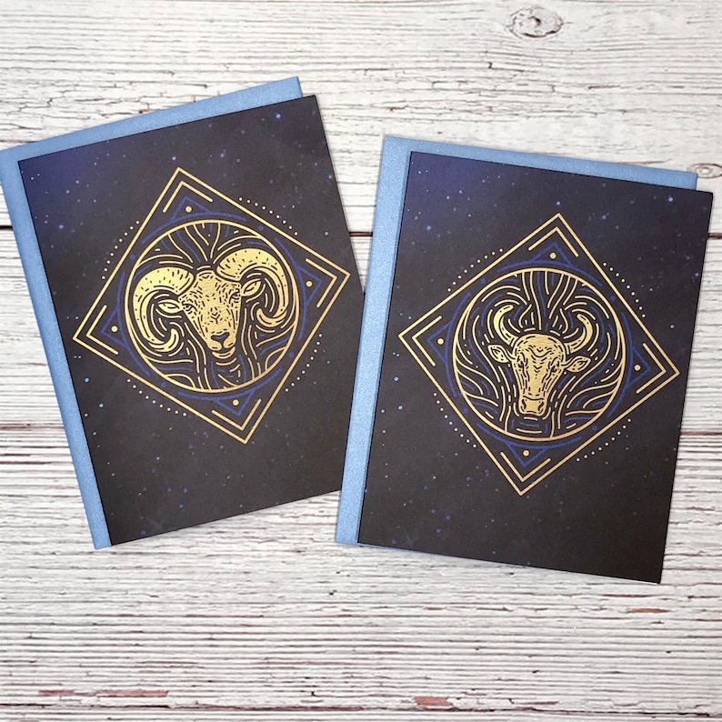 Zodiac Note Cards 12 Card Box Set Astrology Stars Metallic | Etsy