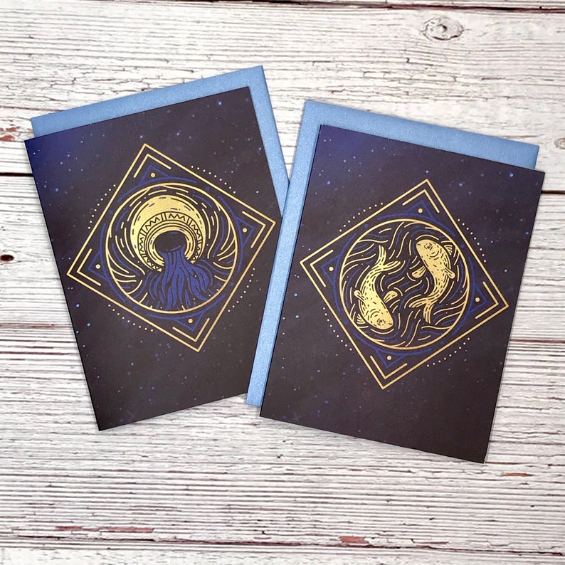 Zodiac Note Cards 12 Card Box Set Astrology Stars Metallic | Etsy