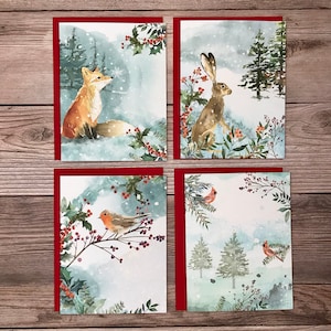 Winter Woodland Animals Christmas Cards (12) - Holiday Watercolor ...
