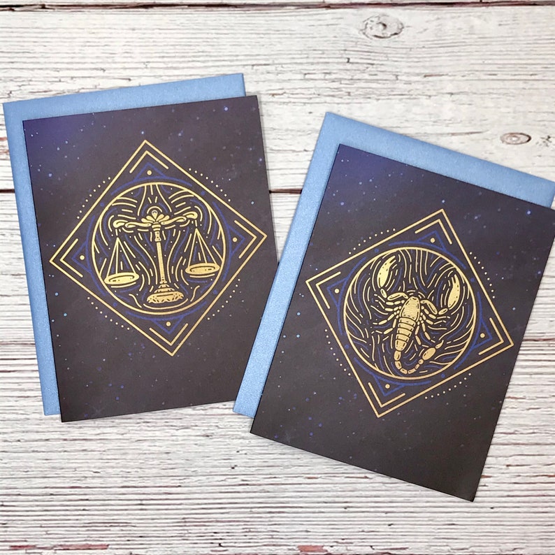 Zodiac Note Cards 12 Card Box Set Astrology Stars Metallic | Etsy