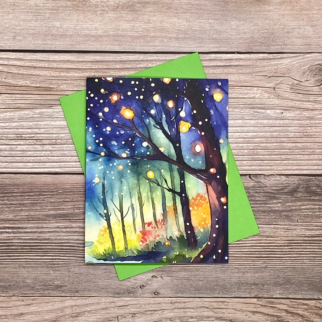 Watercolor Fireflies in the Forest -12 Card Gift Set - High-end Heavy ...