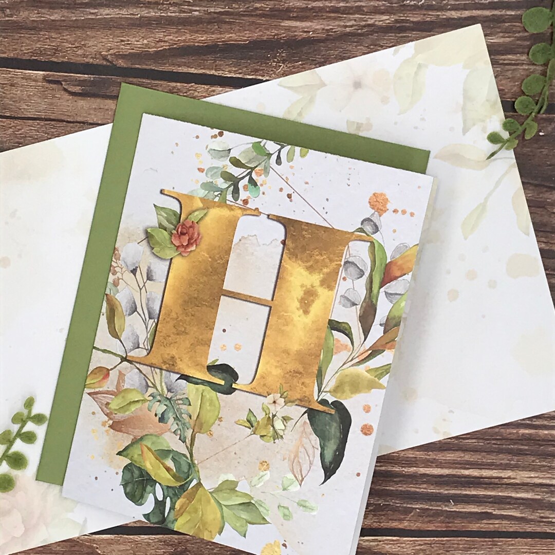 Watercolor Monogram Gold/floral Letter "h" Initial Notecards - 12 Note ...