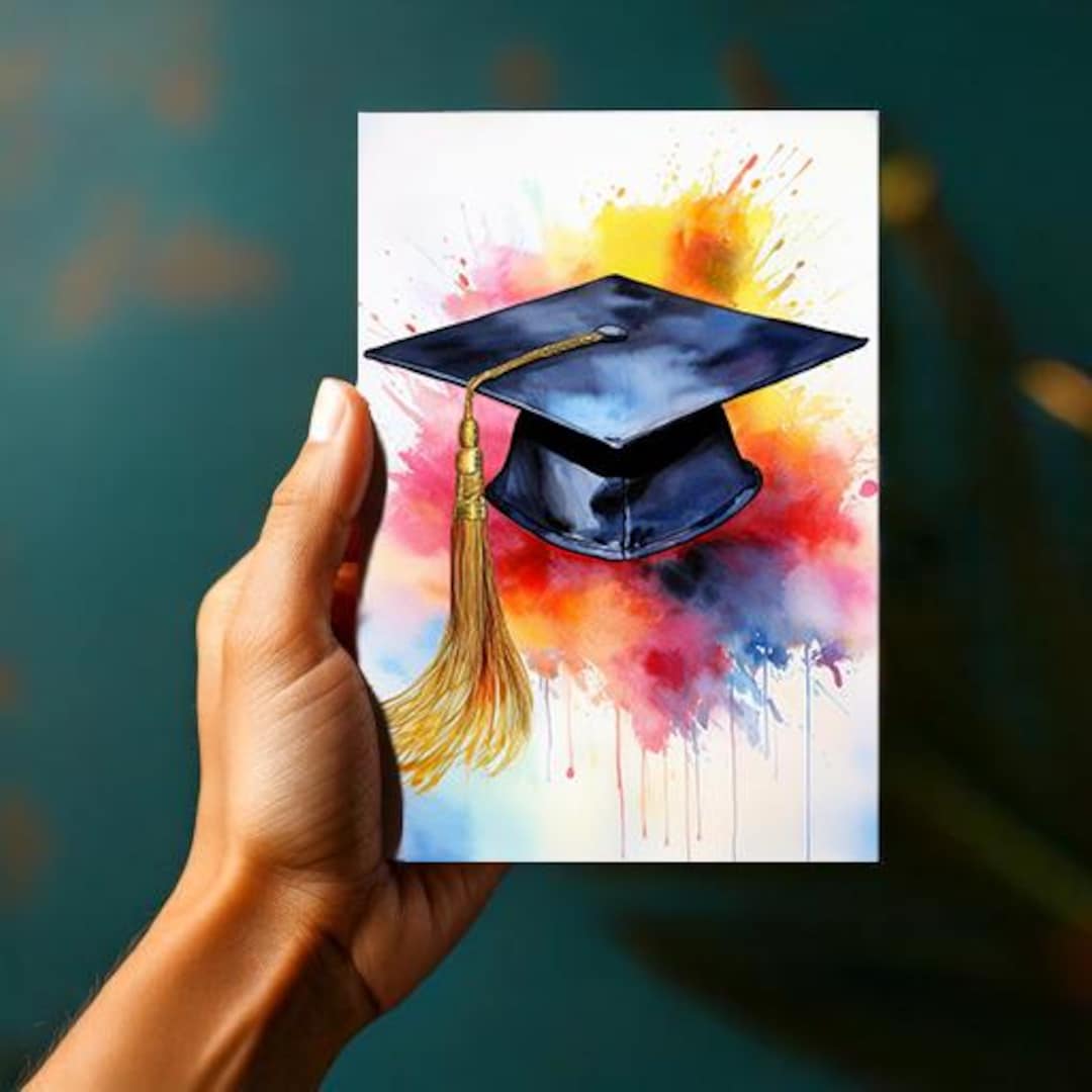 Graduation Cap - Watercolor Background for Invitations - DIGITAL ...