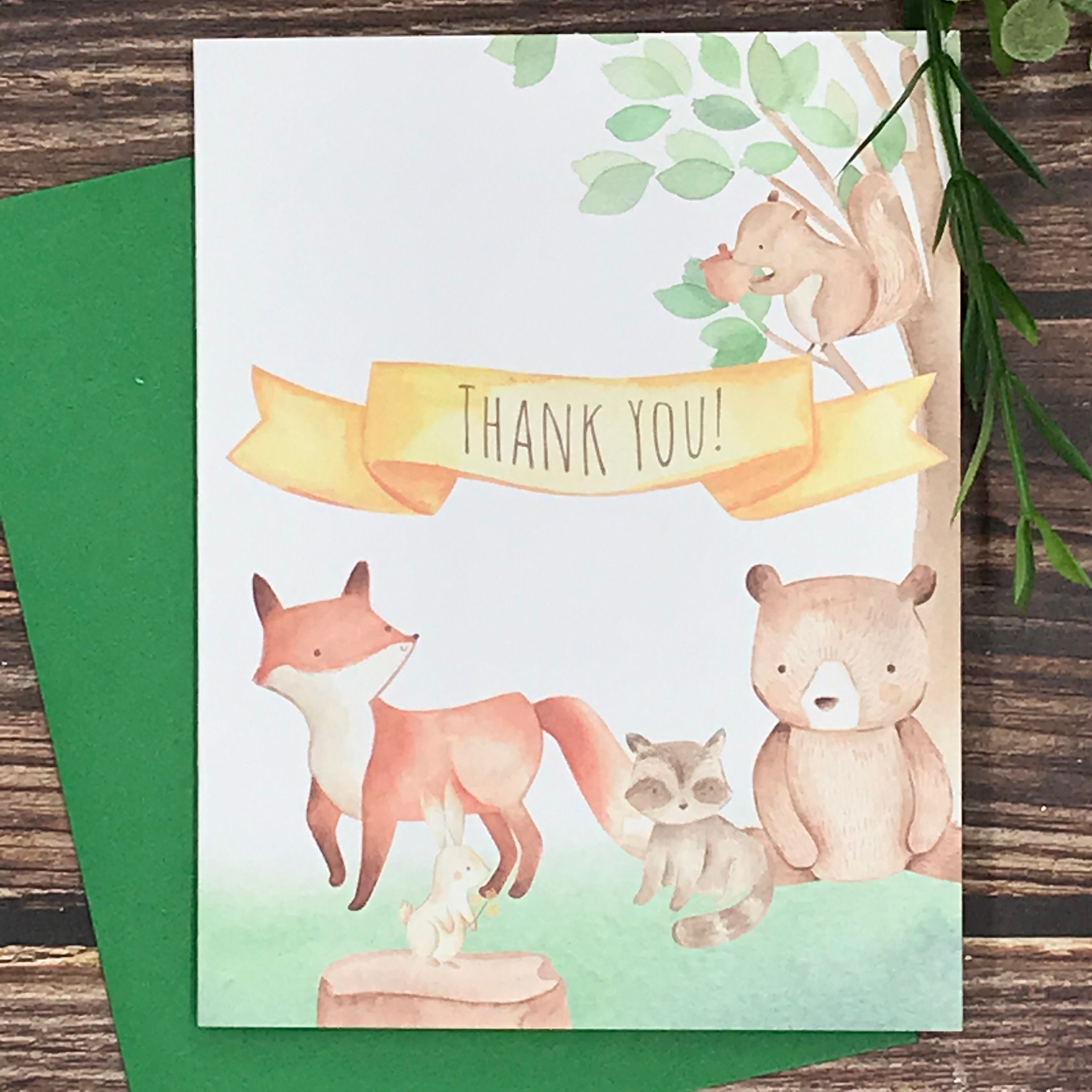 Baby Woodland Animals "thank You" Cards - Watercolor Style Woodland ...