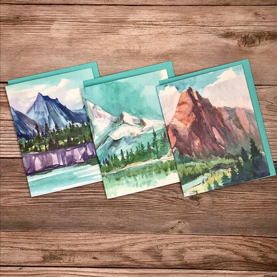 Watercolor Mountain Landscapes 12 Card Gift Set High-end - Etsy
