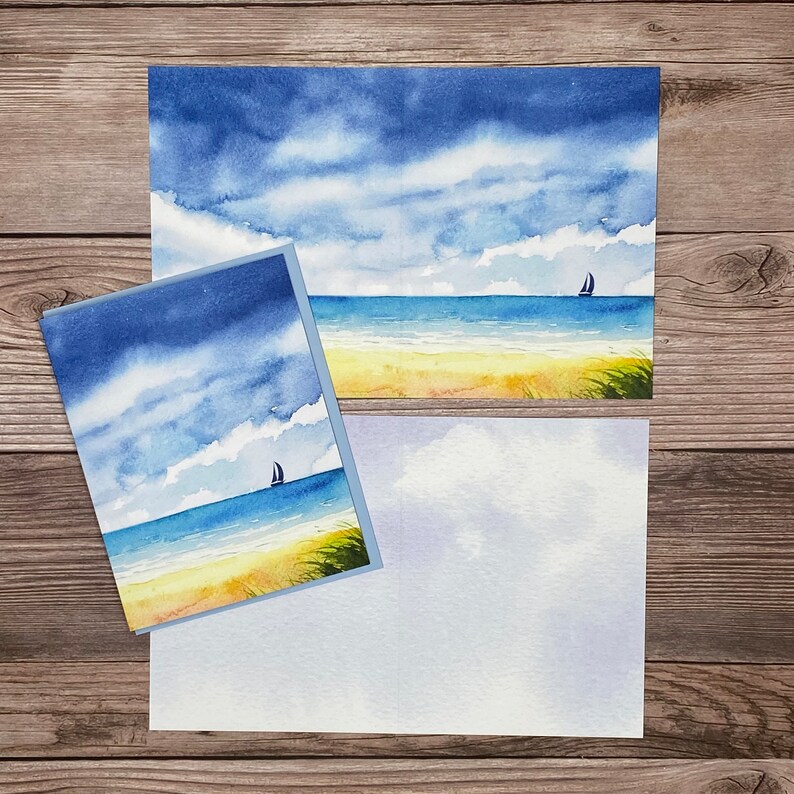 Watercolor Beach Ocean Sailboat Cards - 12 Note Card Gift Pack ...