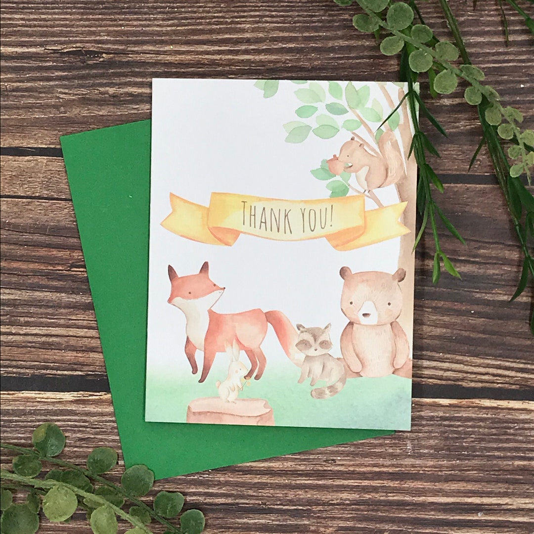 Baby Woodland Animals "thank You" Cards - Watercolor Style Woodland ...