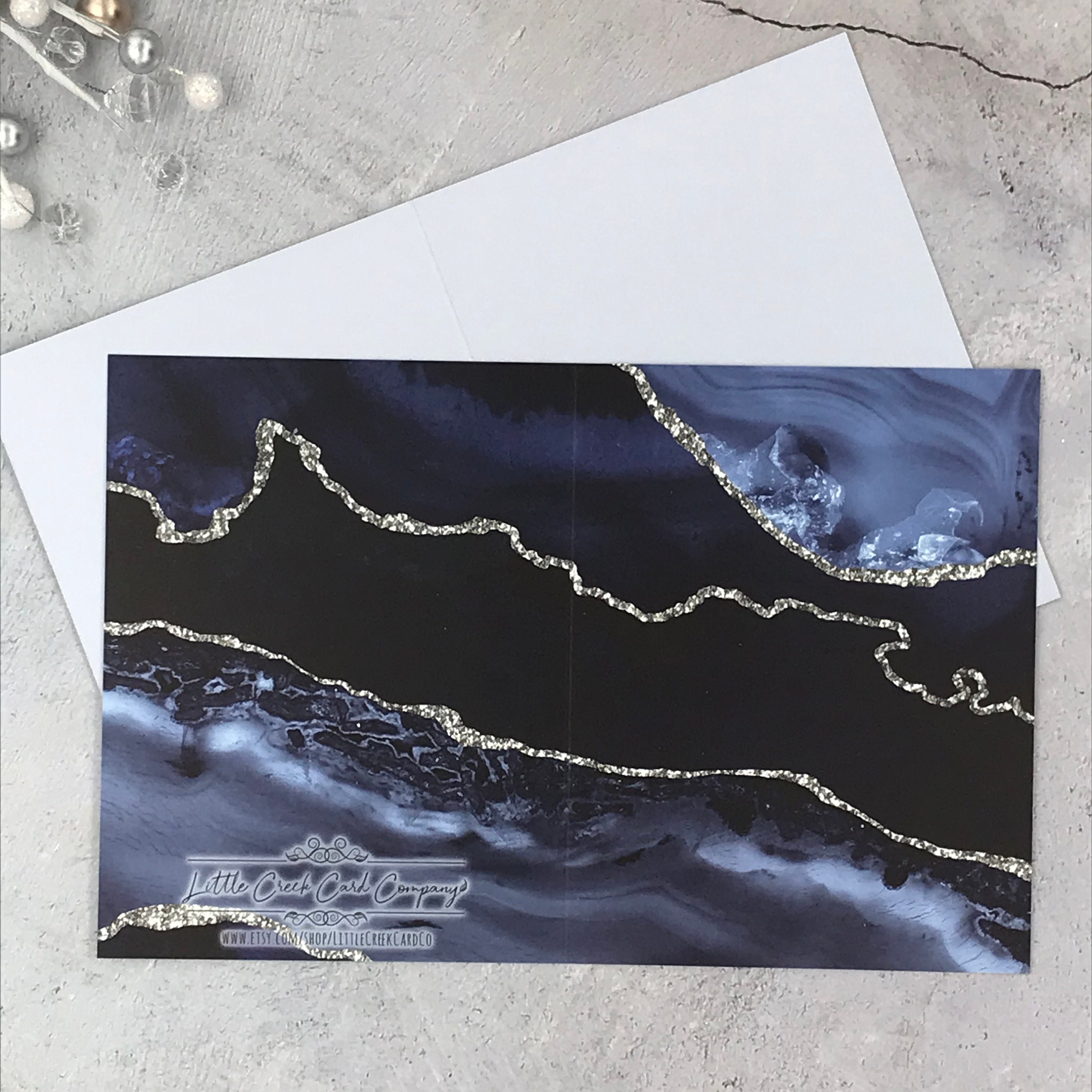 12 Note Cards Gift Set Navy and Silver Agate Slice | Etsy