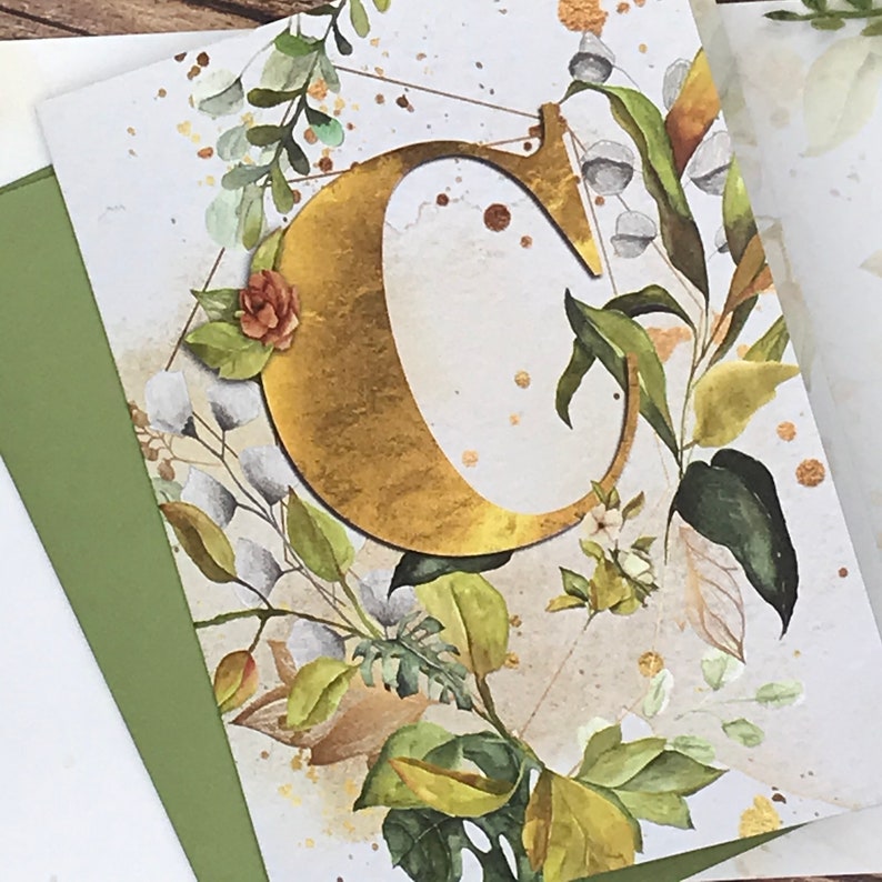 Watercolor Monogram Gold/floral Letter C Initial Notecards | Etsy