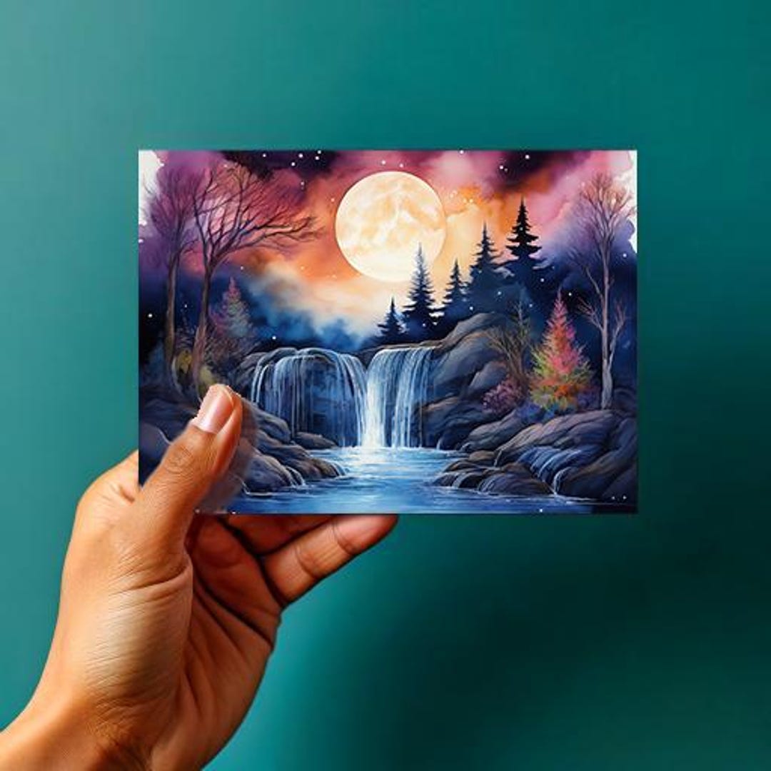 Waterfall Moon - Fantasy Art - Landscape - DIGITAL DOWNLOAD - Etsy