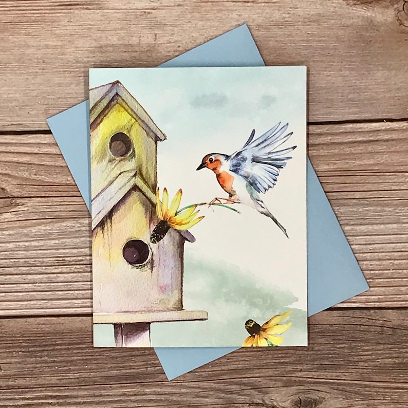 Watercolor Spring Birdhouse Bird Floral Notecards - 12 Note Card Gift ...