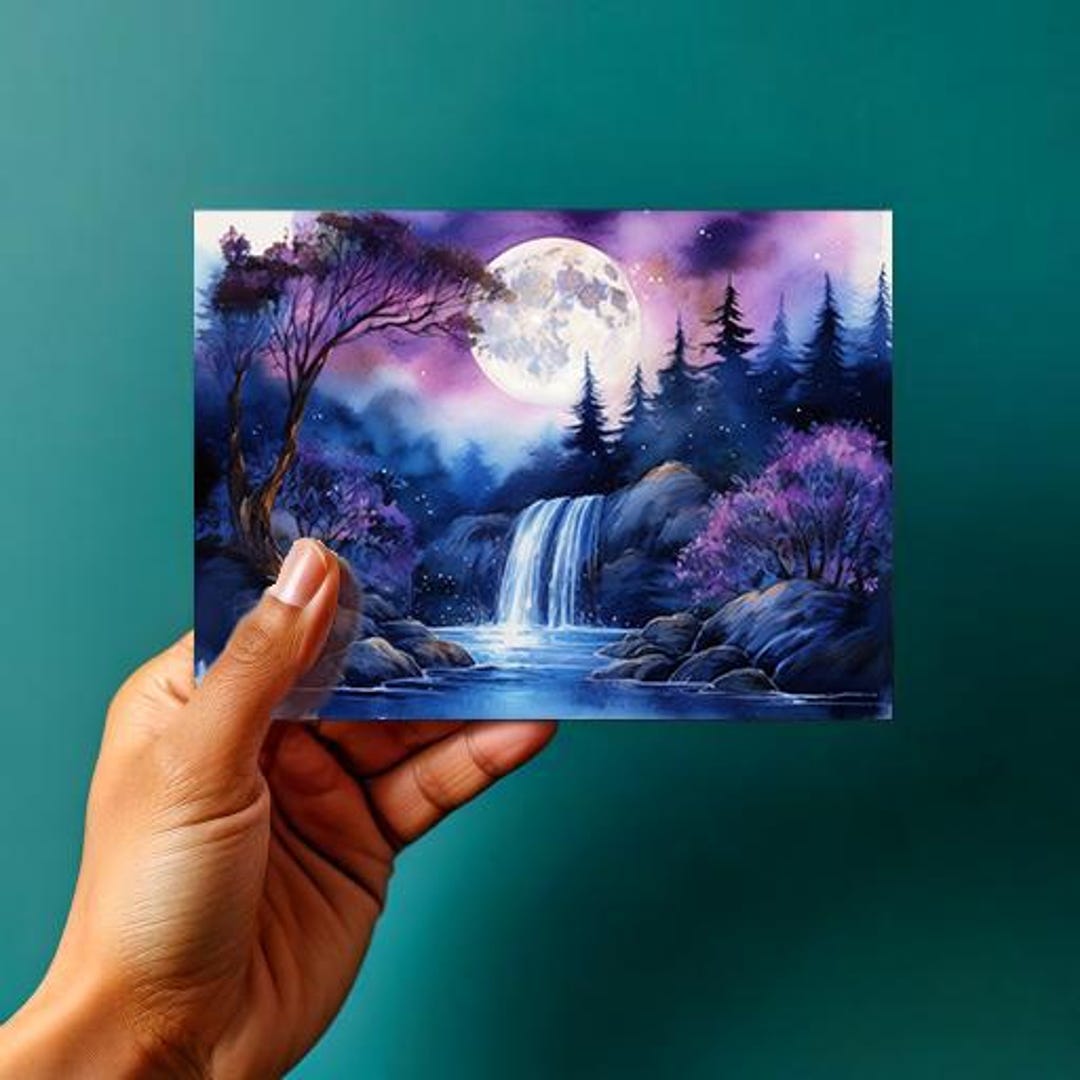 Waterfall Moon - Fantasy Art - Landscape - DIGITAL DOWNLOAD - Etsy