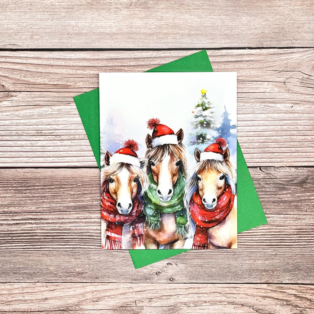 Winter Ponies Horses Christmas Cards (12) - Holiday Watercolor Ponies ...