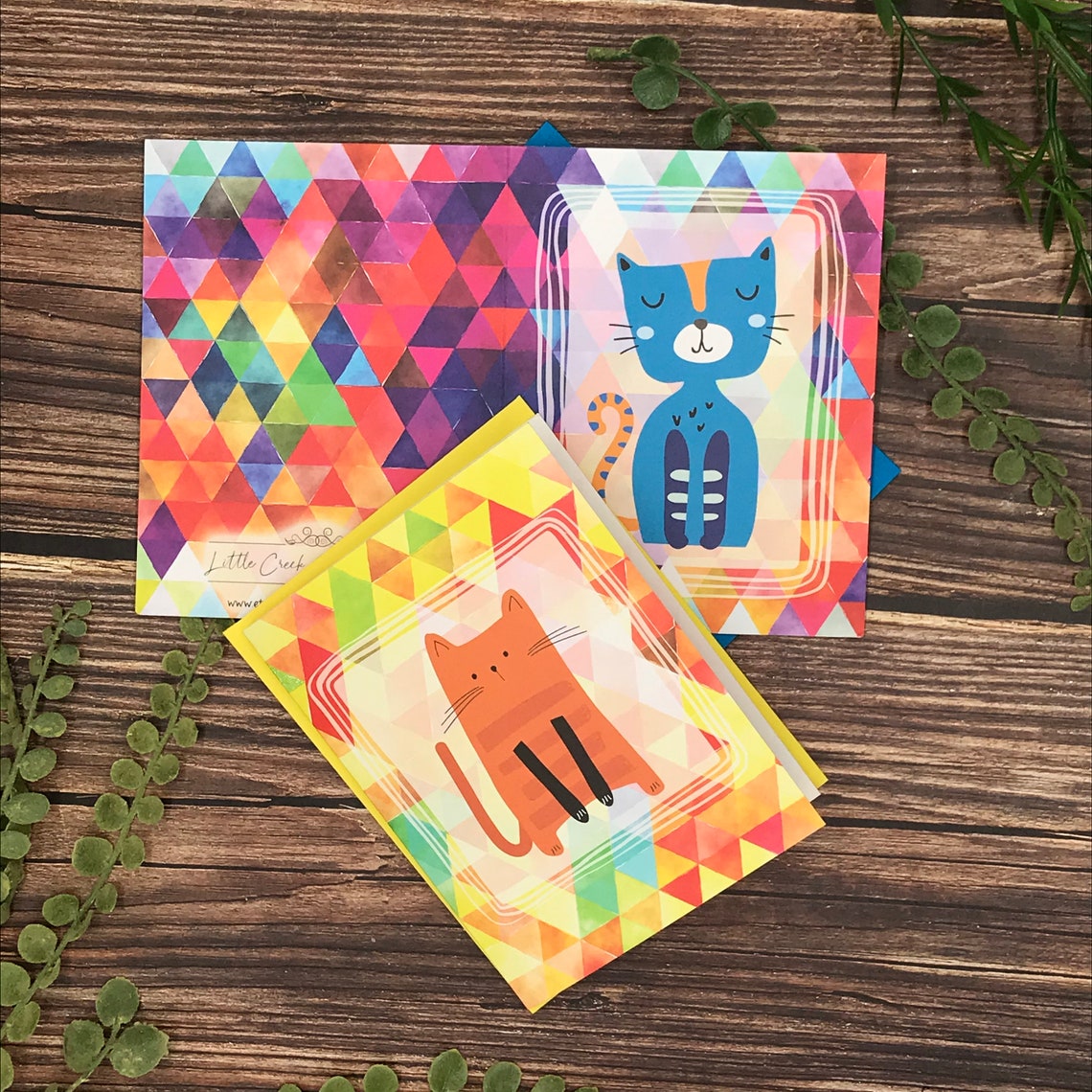 12 Note Card Gift Set - Watercolor Geometric Colorful Funny Cat ...