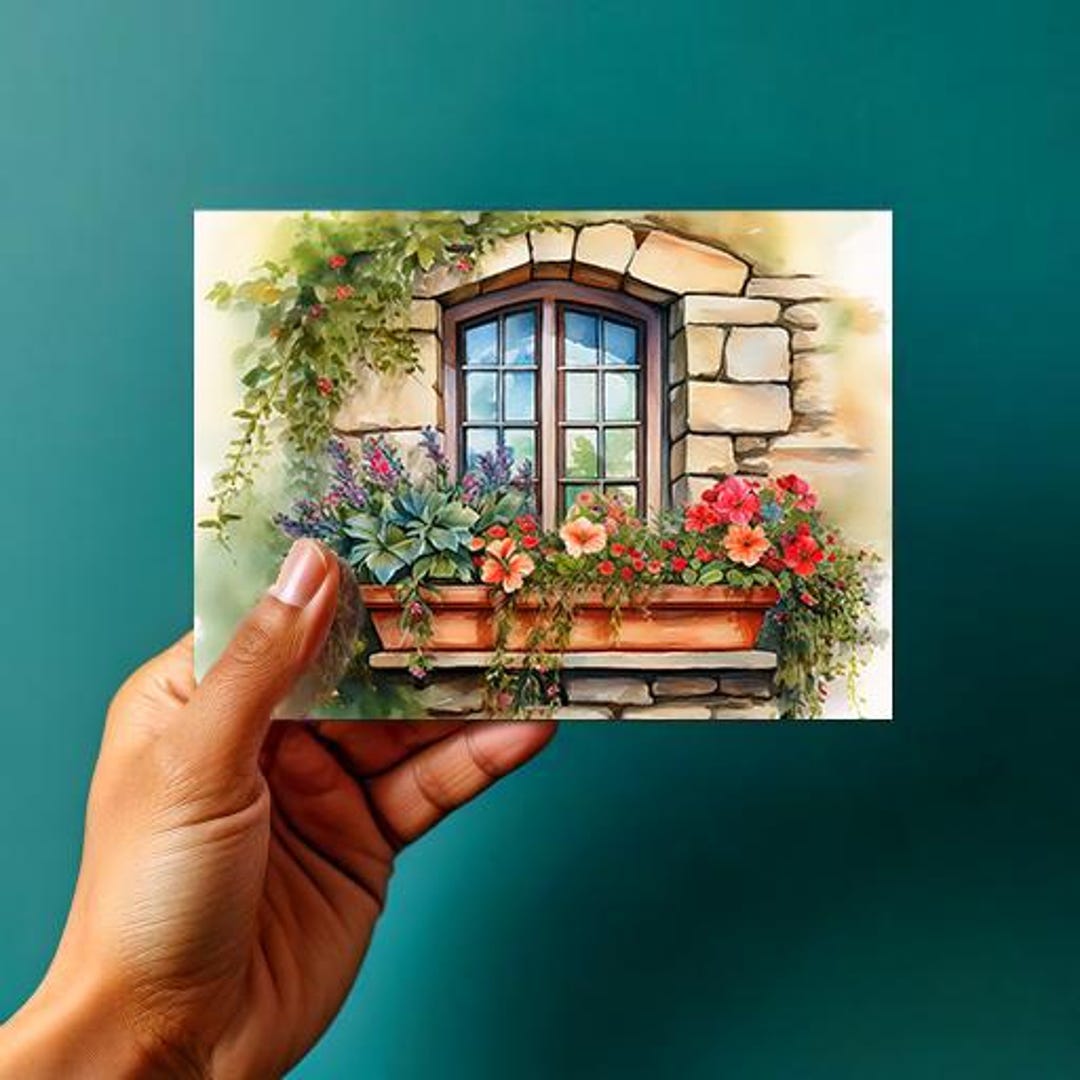 Watercolor Window Box With Flowers - Summer Digital Artwork - DIGITAL ...