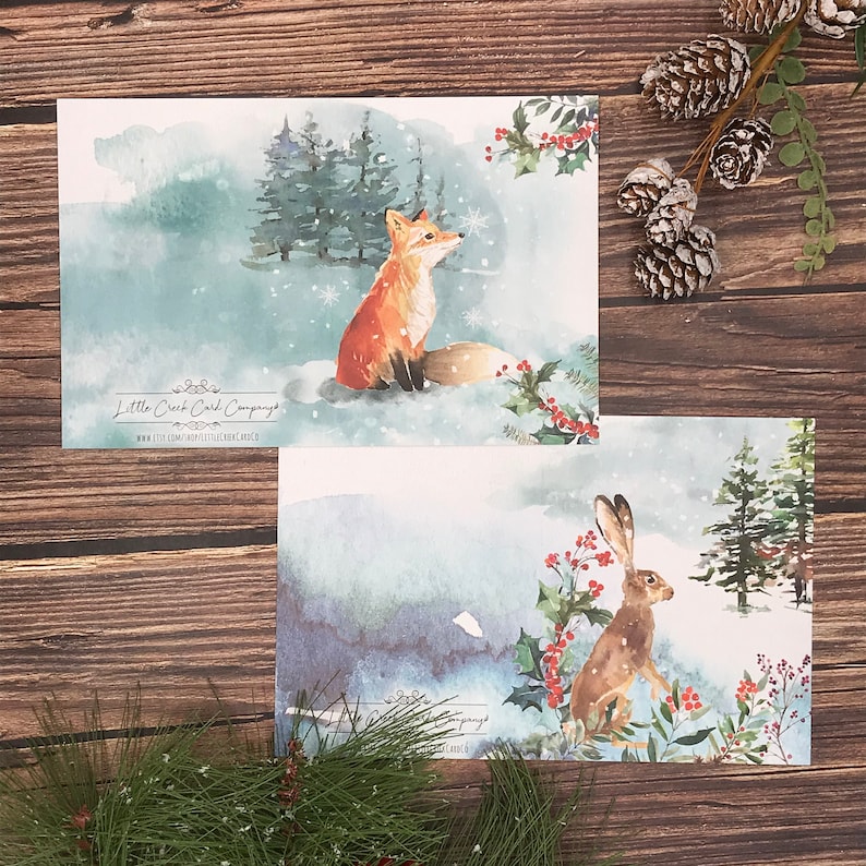 Winter Woodland Animals Christmas Cards 12 Holiday - Etsy