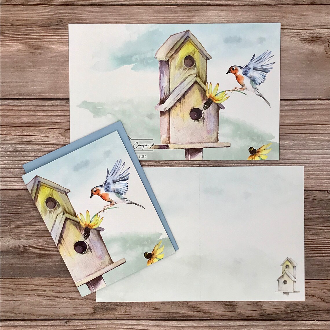 Watercolor Spring Birdhouse Bird Floral Notecards - 12 Note Card Gift ...