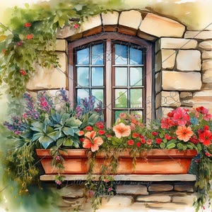 Watercolor Window Box With Flowers - Summer Digital Artwork - DIGITAL ...