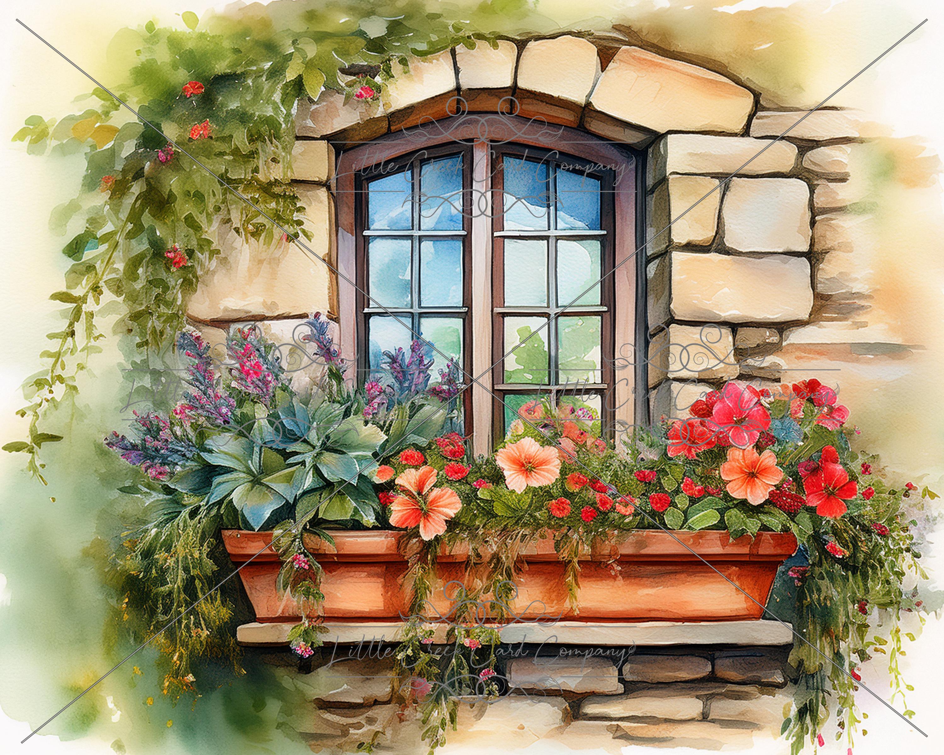 Watercolor Window Box With Flowers - Summer Digital Artwork - DIGITAL ...