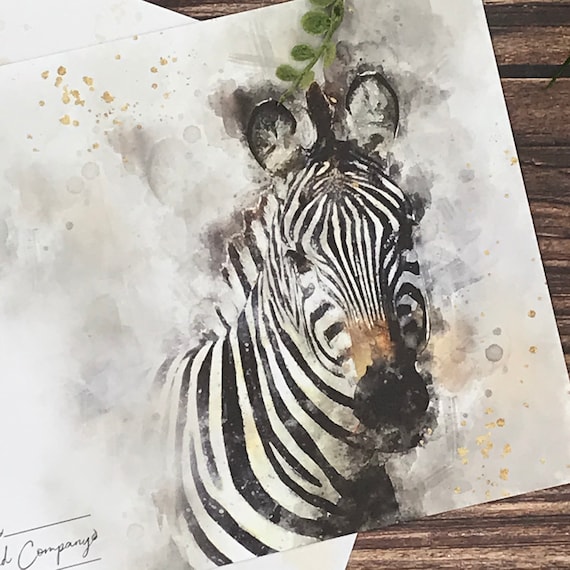 12 Note Card Gift Set Watercolor Zebra Safari Notecards | Etsy