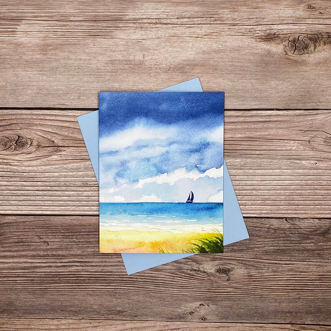 Watercolor Beach Ocean Sailboat Cards - 12 Note Card Gift Pack ...