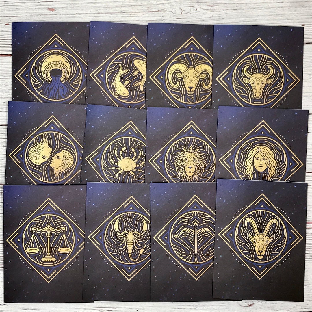 Zodiac Note Cards- 12 Card Box Set- Astrology Stars - Metallic ...