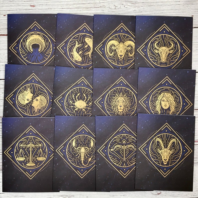 Zodiac Note Cards 12 Card Box Set Astrology Stars Metallic | Etsy