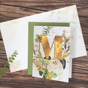 Watercolor Monogram Gold/floral Letter "m" Initial Notecards - 12 Note ...