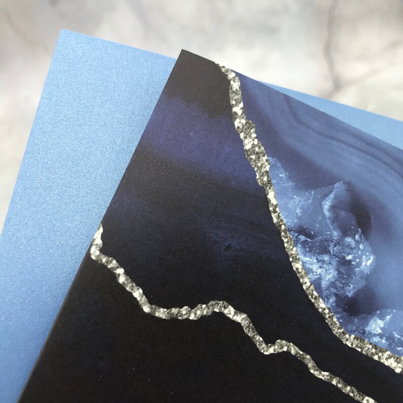 12 Note Cards Gift Set - Navy and Silver Agate Slice W/metallic ...