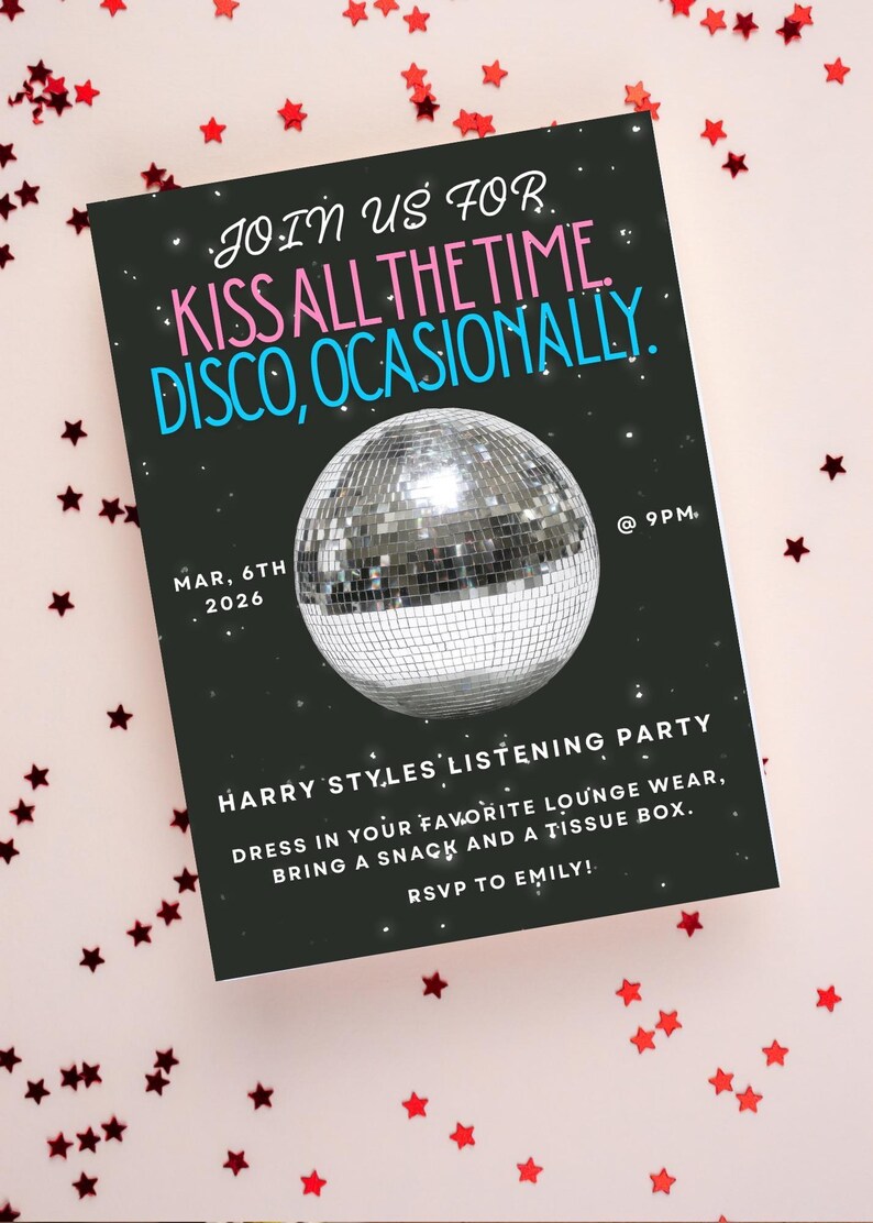 Harry Styles Listening Party Invitation | Kiss All the Time. Disco ...