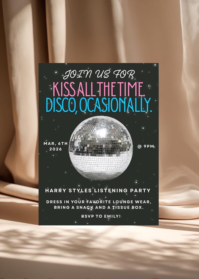 Harry Styles Listening Party Invitation | Kiss All the Time. Disco ...